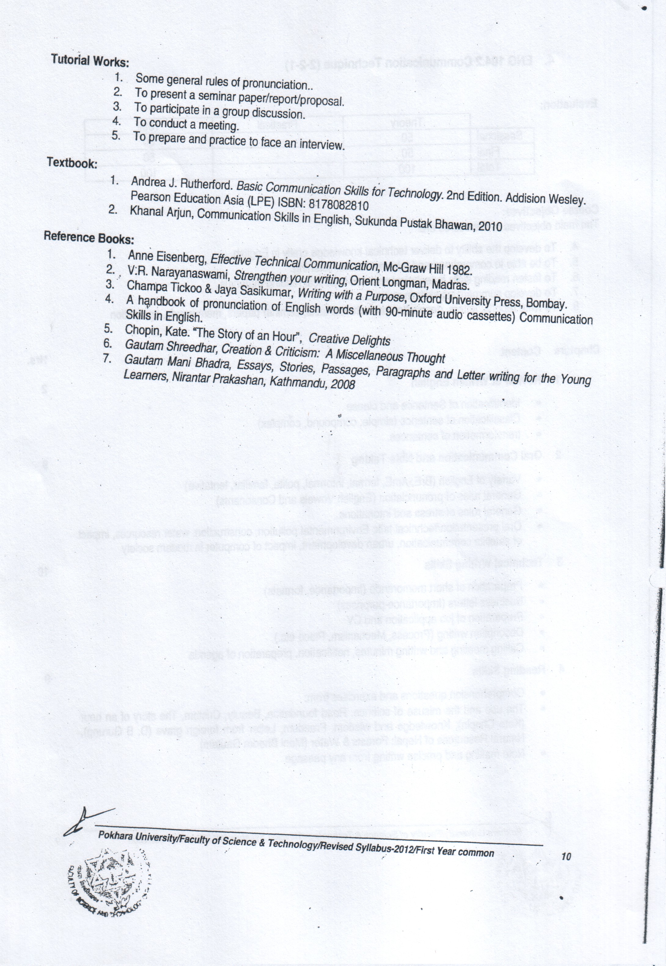 Syllabus of Communication Technique subject from PU - padxu.com