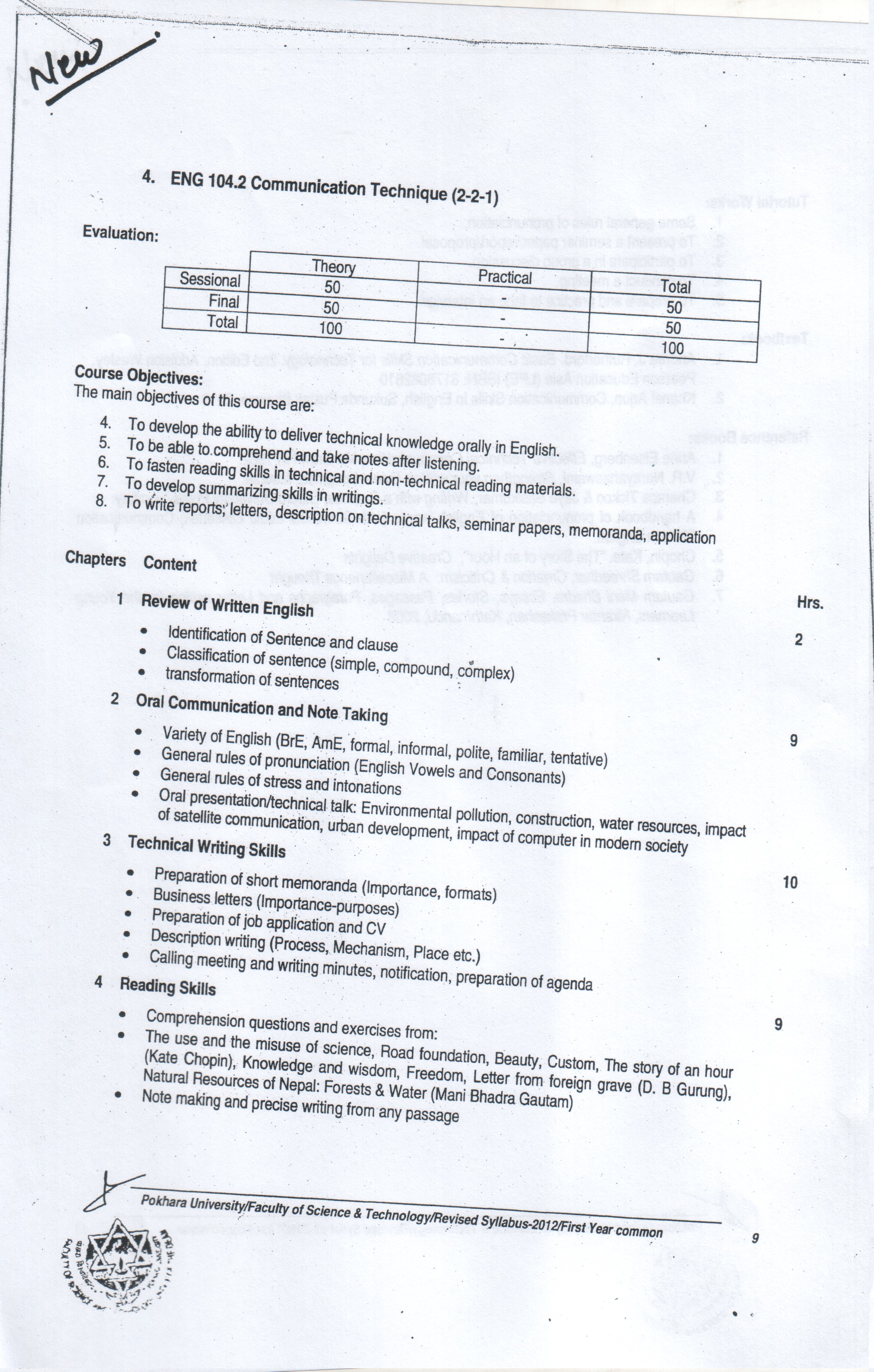 Syllabus of Communication Technique subject from PU - padxu.com