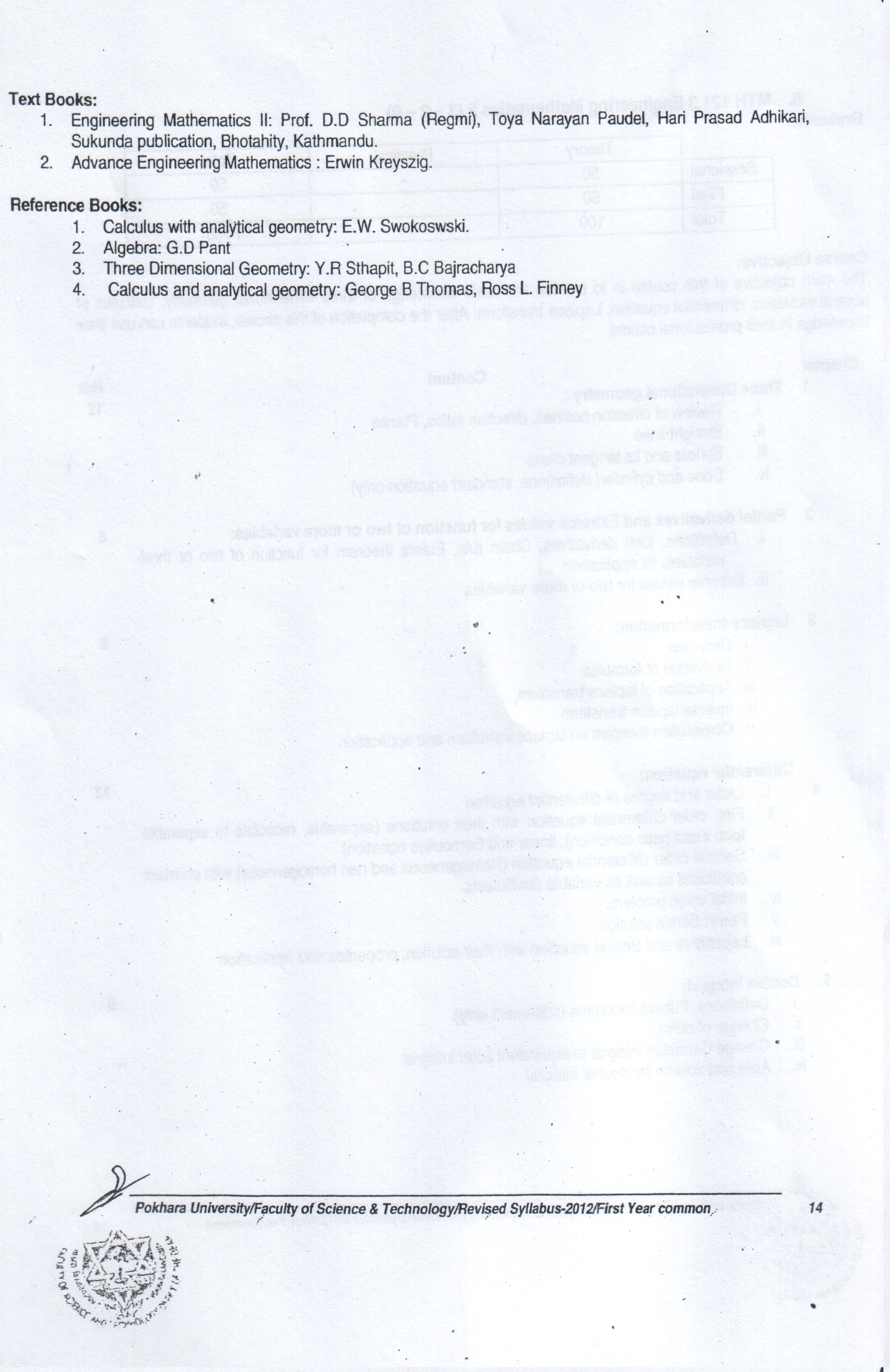 Syllabus of Engineering Mathematics II subject from PU - padxu.com