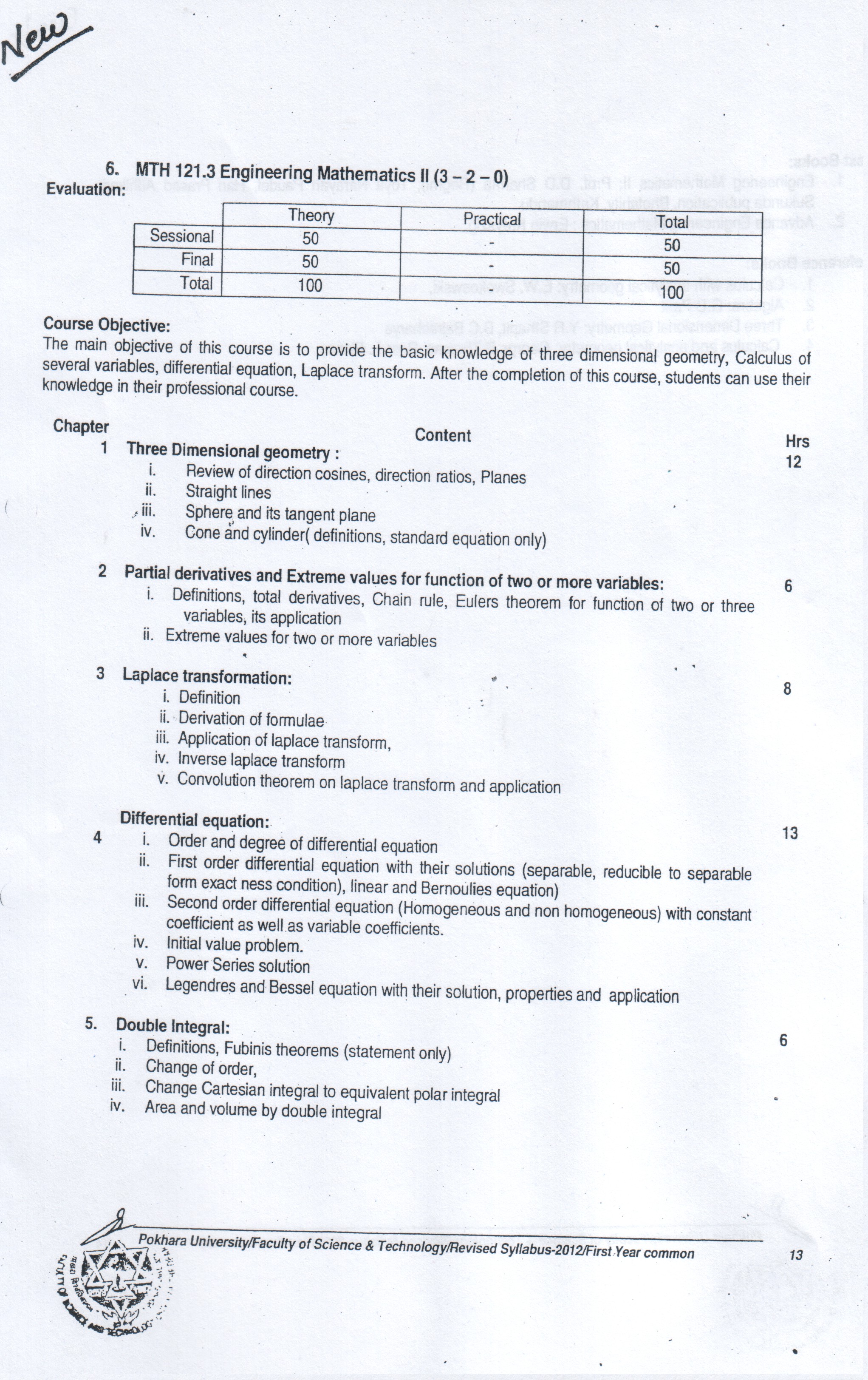 Syllabus of Engineering Mathematics II subject from PU - padxu.com